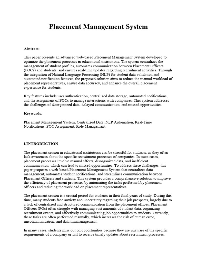 Placement Management System Paper | PDF | Password | System