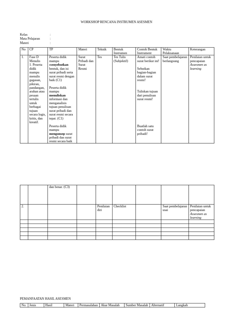 Workshop Instrumen Asesmen | PDF