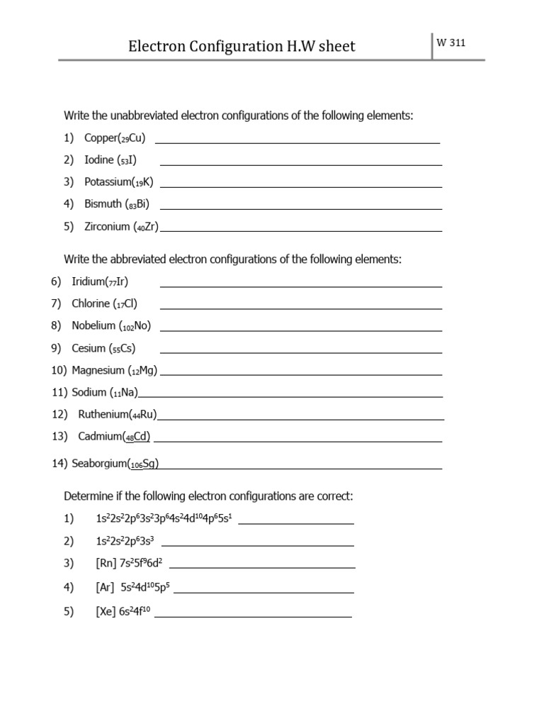 G11, Q2, H.W (1) of Electronic-Configuration. | PDF
