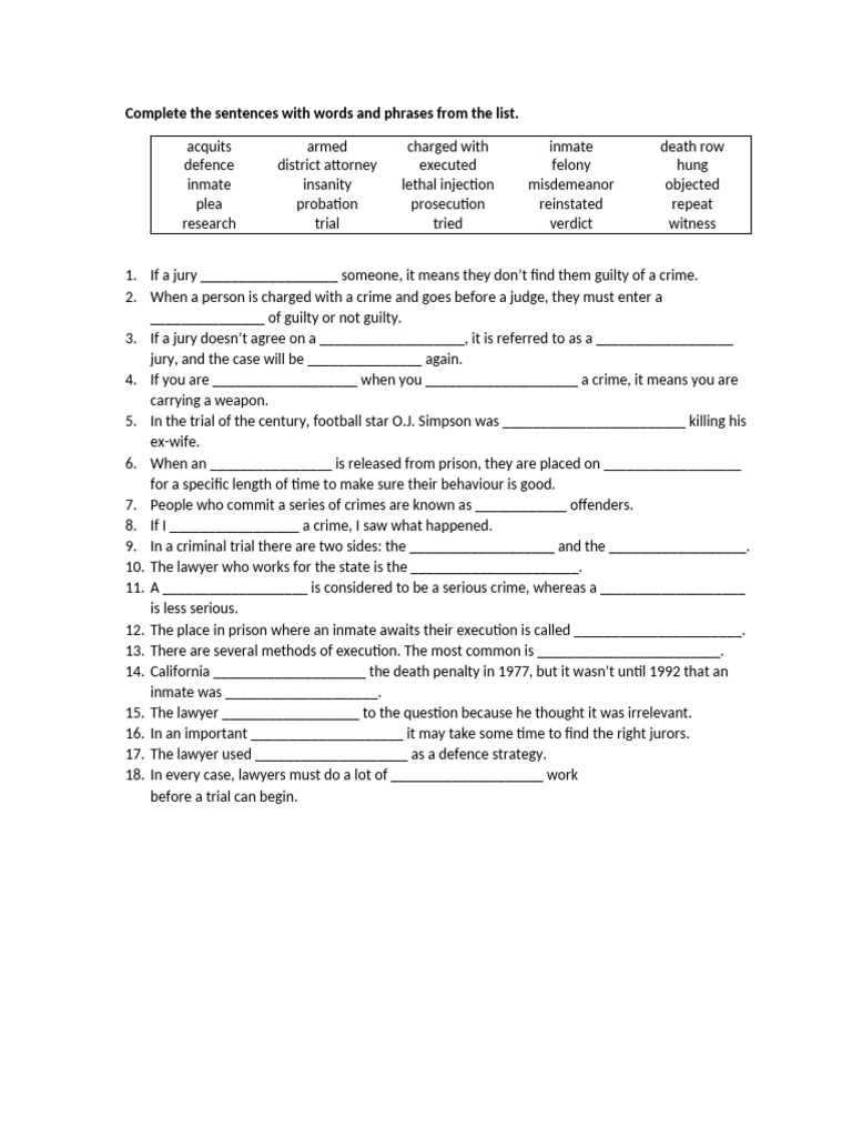 Criminal Trial Vocabulary Exercise | PDF