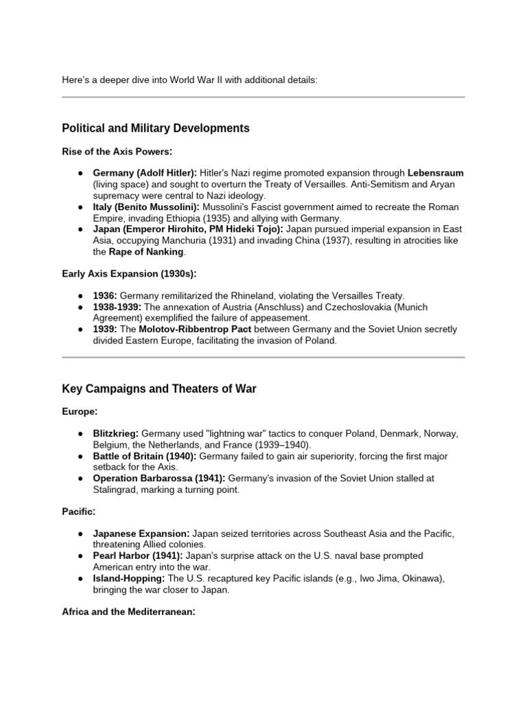Summary ww2 | PDF | Axis Powers | World War II