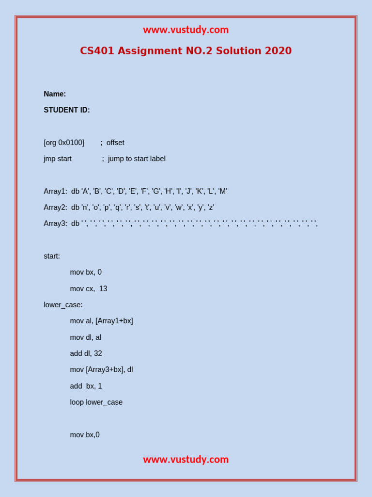 CS401 Assignment NO.2 Solution 2020 | PDF
