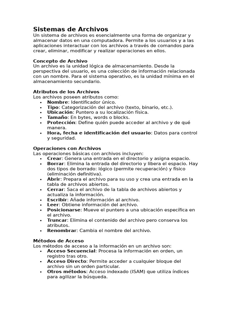 Resumen Reducido - File, Memoria Real, Mem Virtual | PDF | Archivo de ...