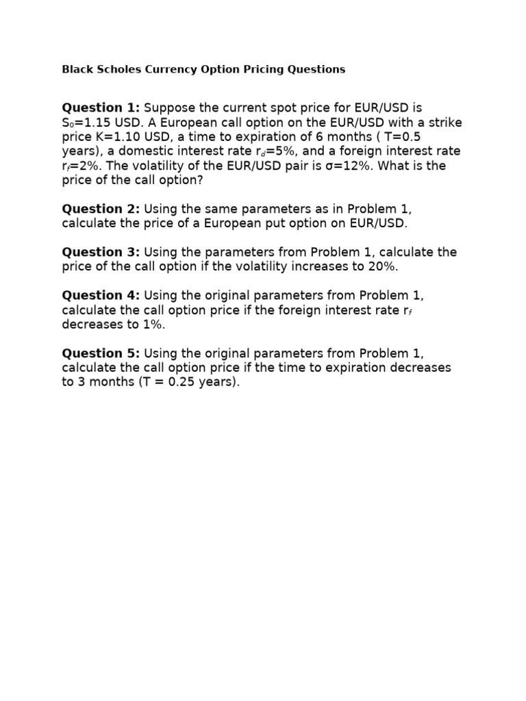 Black Scholes Currency Option Pricing Questions | PDF