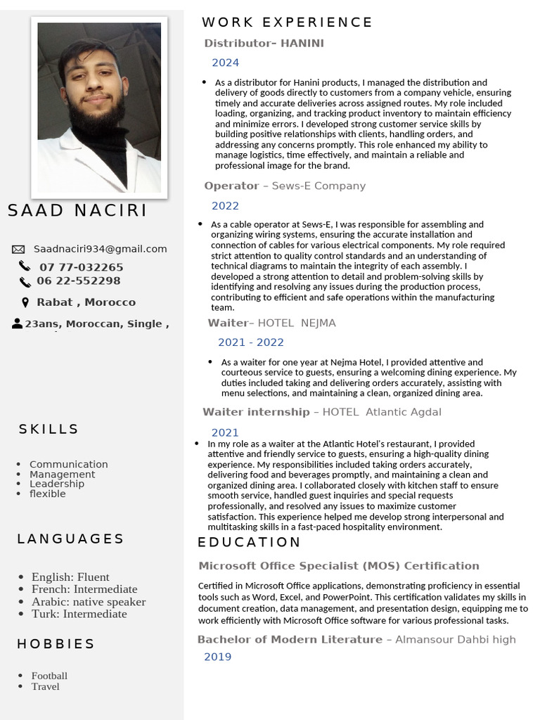 Work Experience Summary of Saad Naciri | PDF | Microsoft Office ...