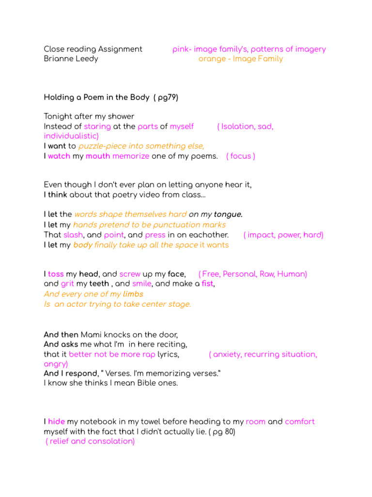 Close Reading Assignment the Poet X | PDF | Poetry
