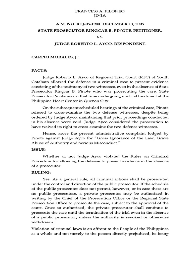 Piloneo - 4-7 - A.M. No. RTJ-05-1944. | PDF | Prosecutor | Common Law