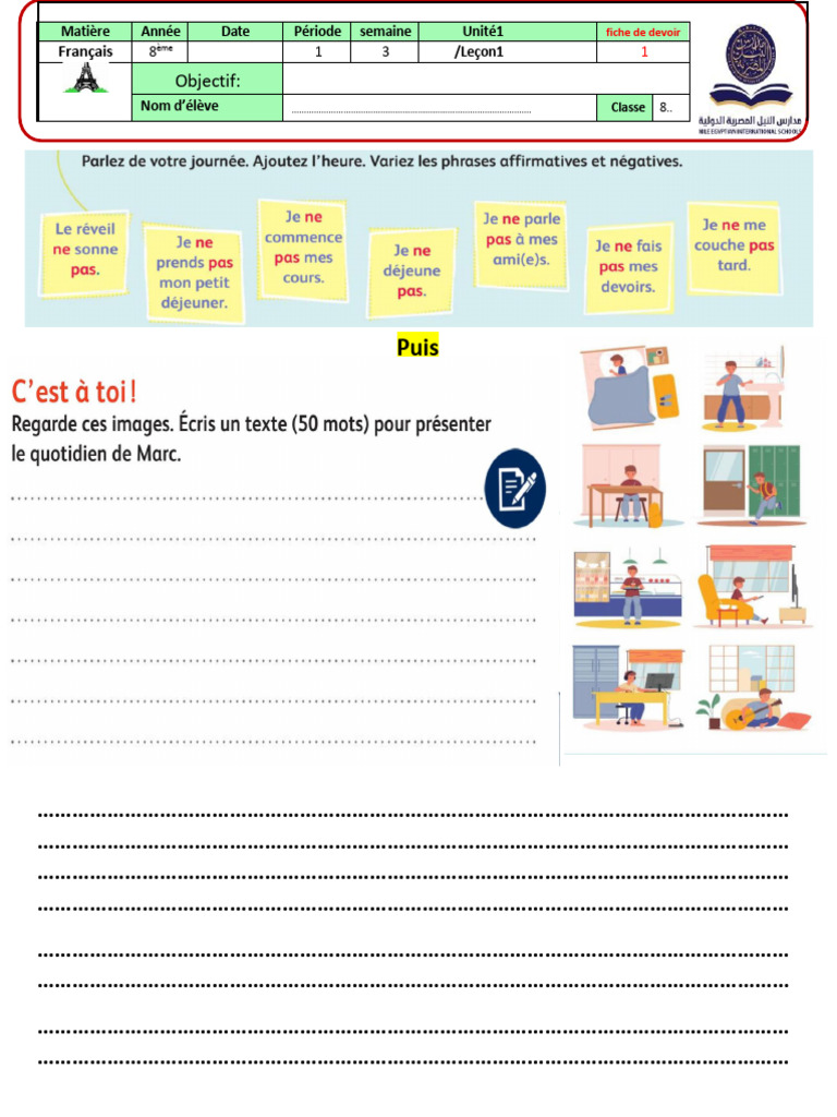 Grade8 - French - B1 - W3 - HomeWork - 1 | PDF