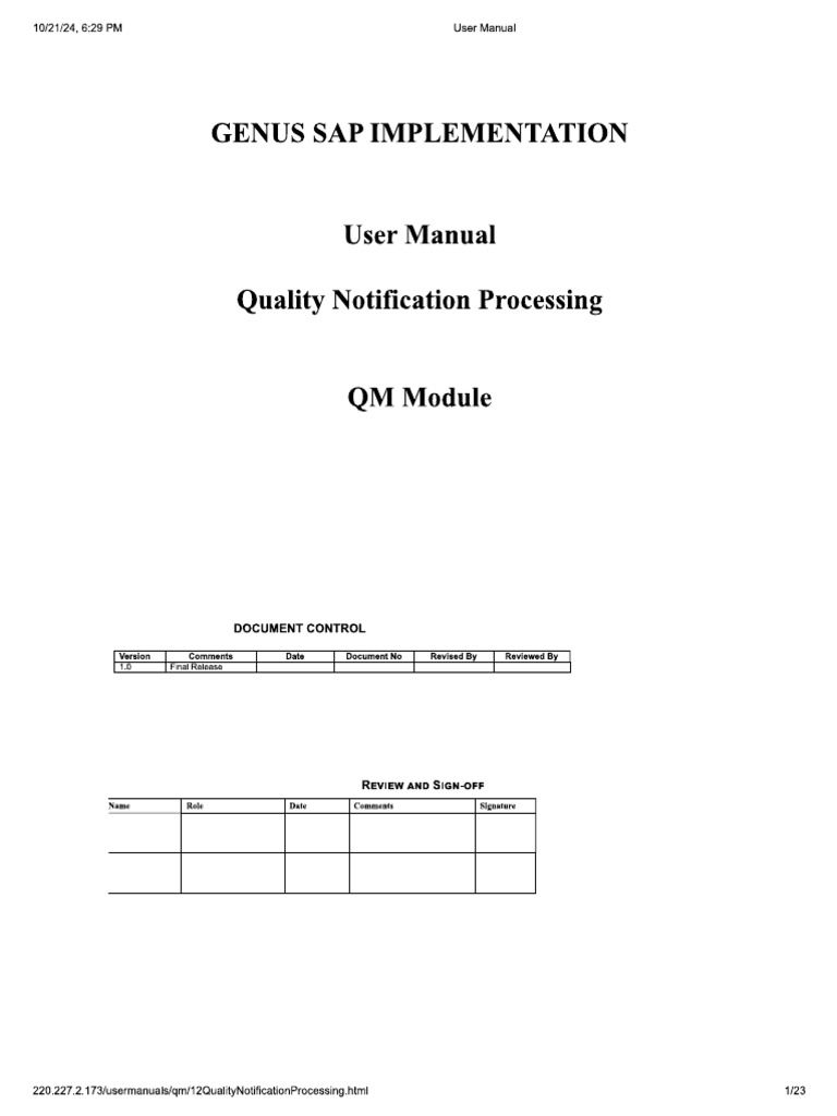 SAP QM notification user manual | PDF