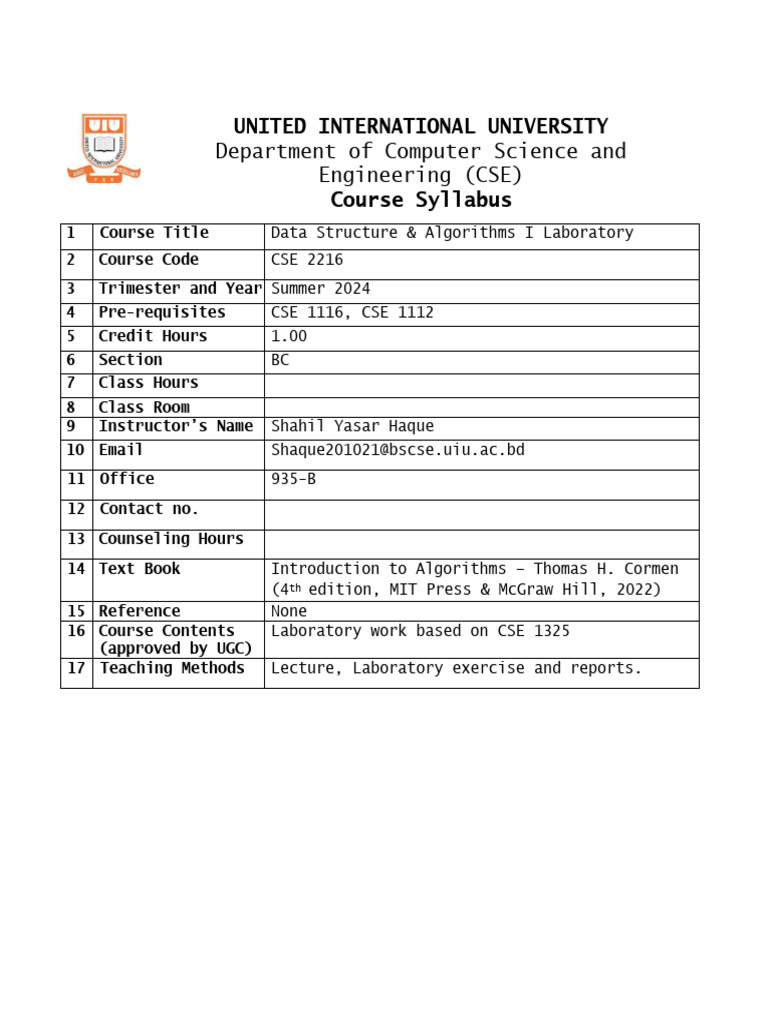 Course Outline DSA1 BC SYH | PDF