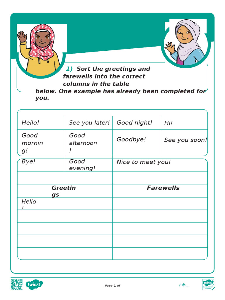 T e 1661934994 Esl Greetings and Farewells Worksheet - Ver - 2 | PDF