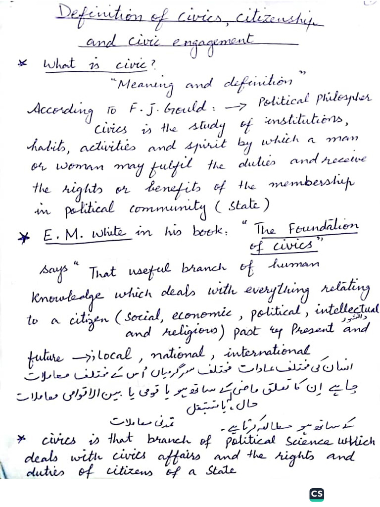 Def of civics, citizenship and civic engagement | PDF