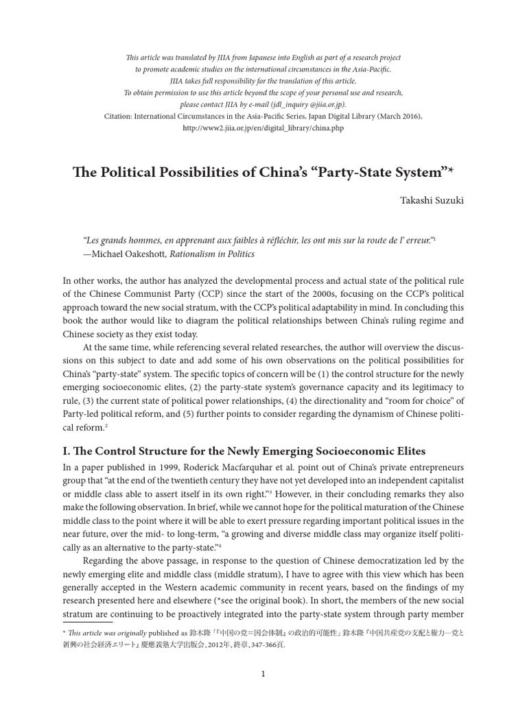The Political Possibilities of China's "Party-State System" | PDF ...