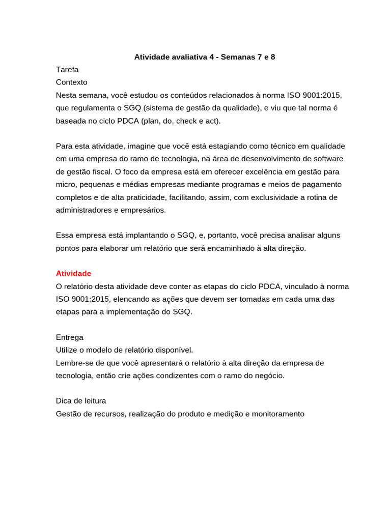 Modelo Relatório Atividade4 SGQ-1 | PDF | Informática | Business