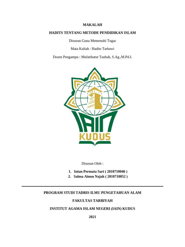 Makalah Hadits Tarbawi Kel.11 (Metode Pendidikan) | PDF