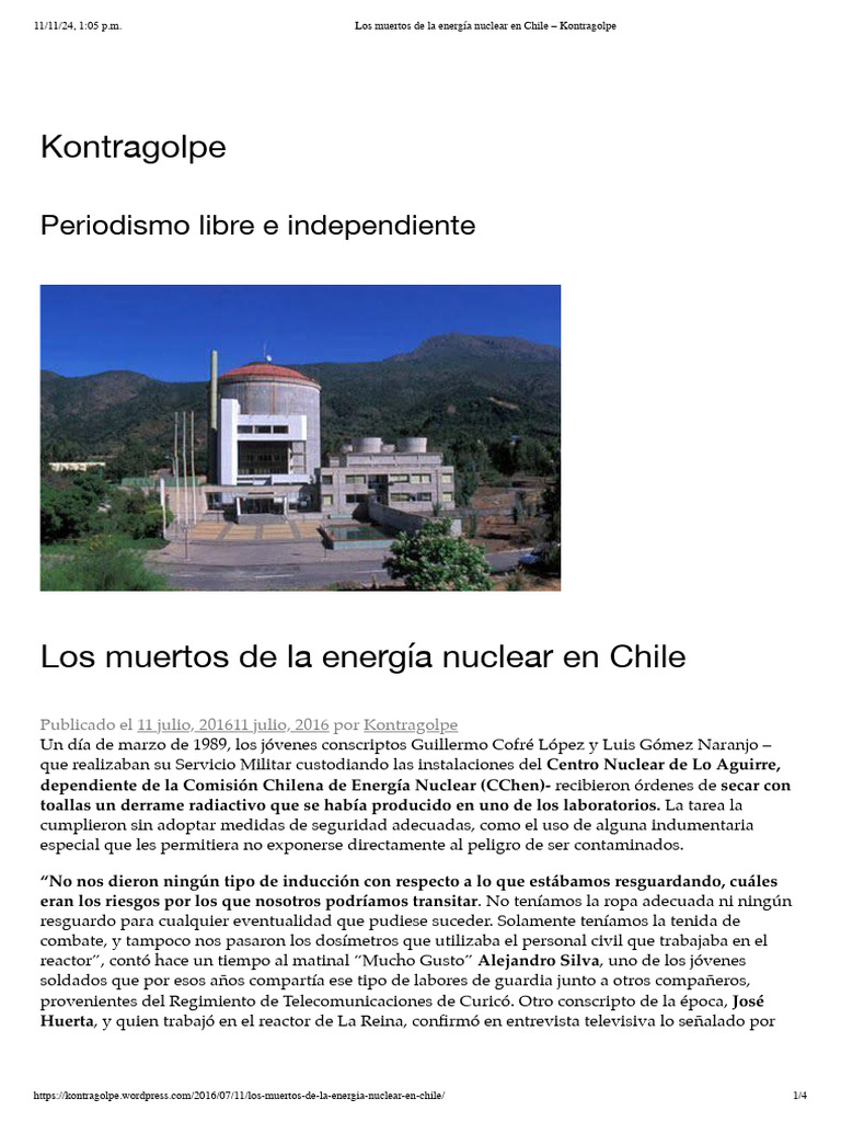 Muertos por radiación en Chile: un legado trágico | PDF | La energía ...