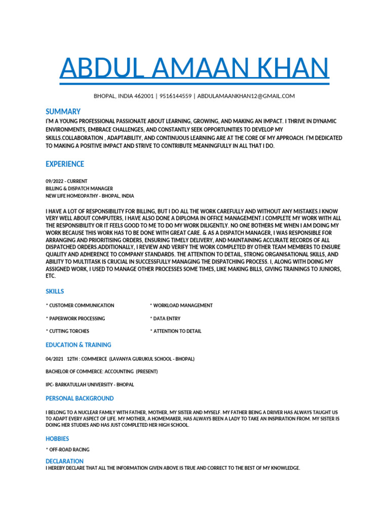 Abdul Amaan Khan | PDF