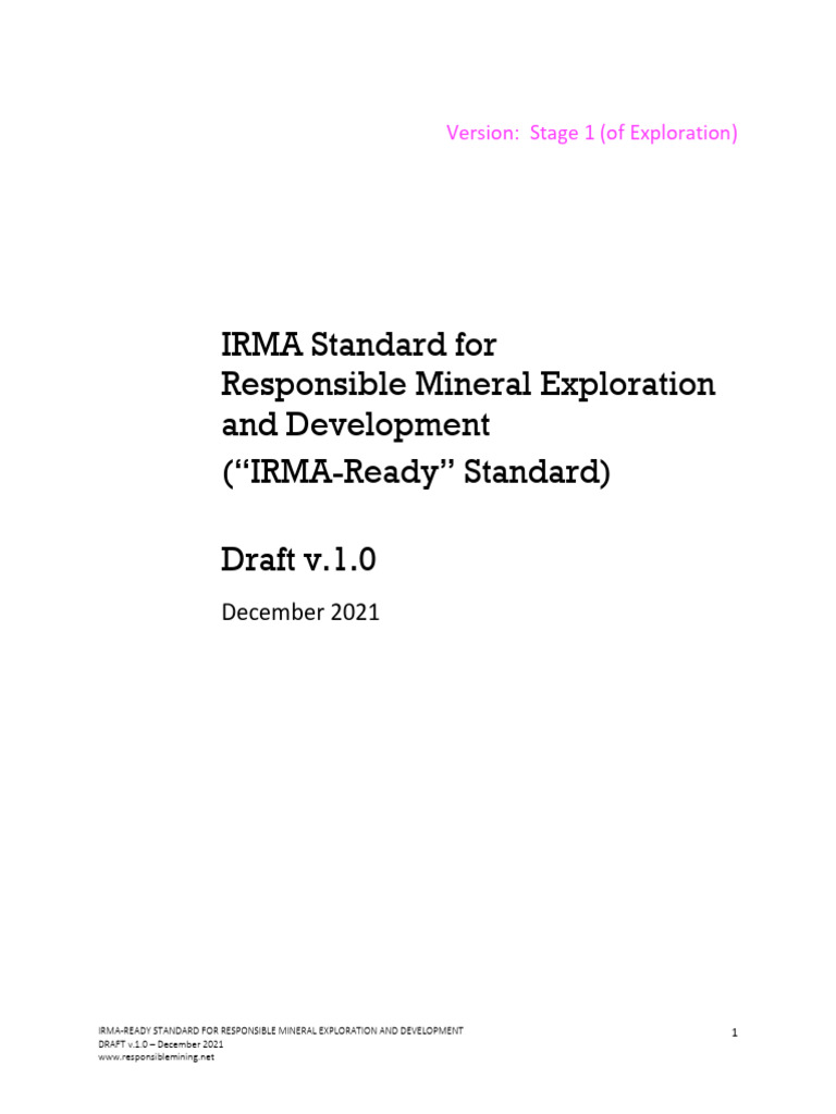 IRMA-Ready Standard for Mineral Exploration | PDF | Mining ...