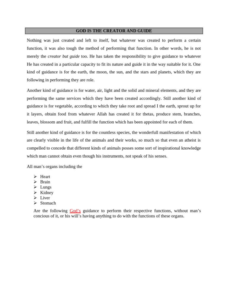 Divine Guidance in Creation's Functions | PDF