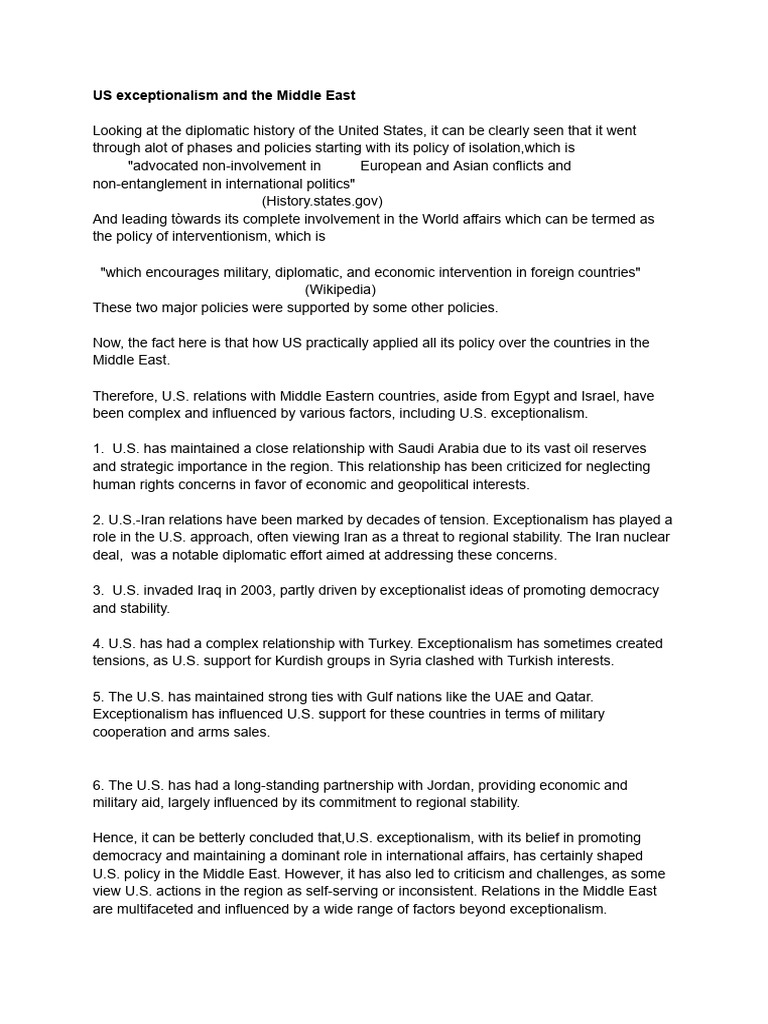 U.S. Exceptionalism in Middle East Policy | PDF | Middle East ...