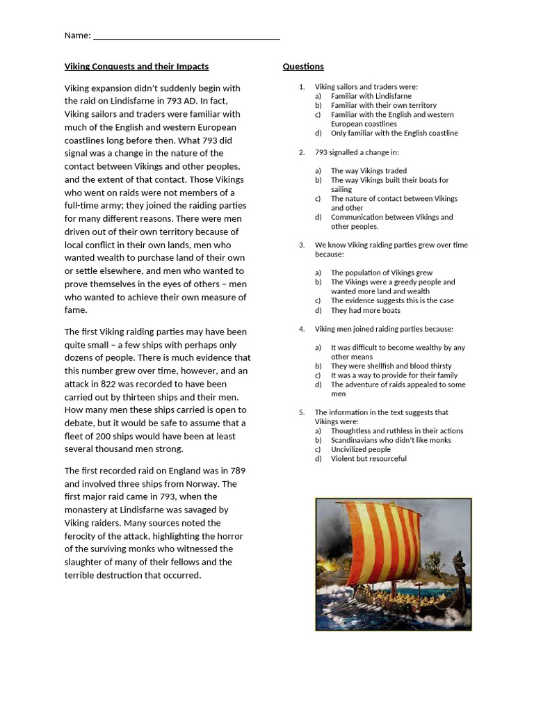 2 - Viking Conquests and their Impacts QUIZ | PDF | Vikings | Naval Warfare