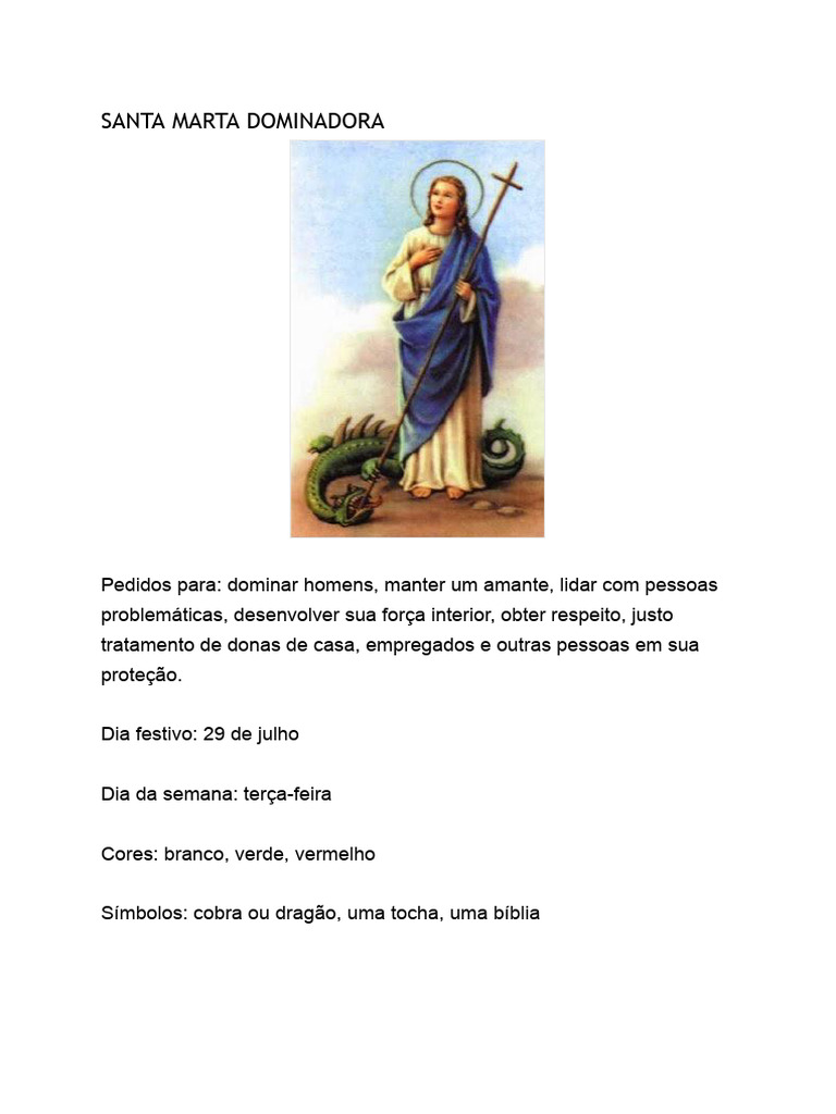 Oração a Santa Marta Dominadora | PDF | Dragão | Maria, mãe de Jesus