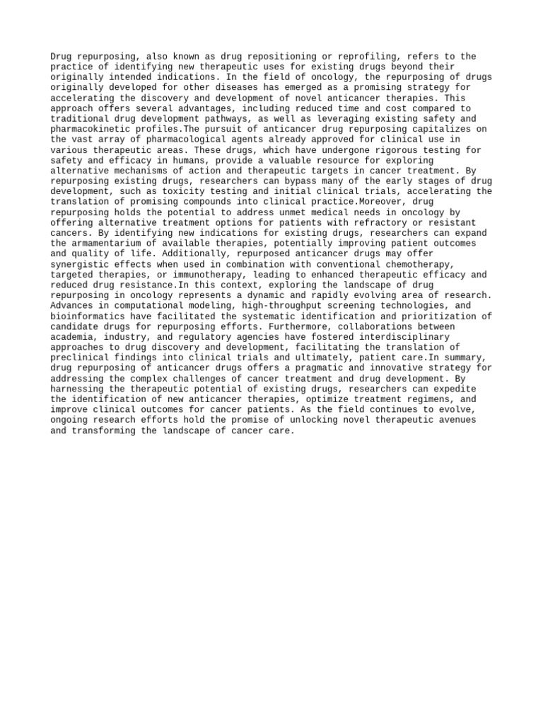 Drug Repurposing Introduction . | PDF | Therapy | Chemotherapy
