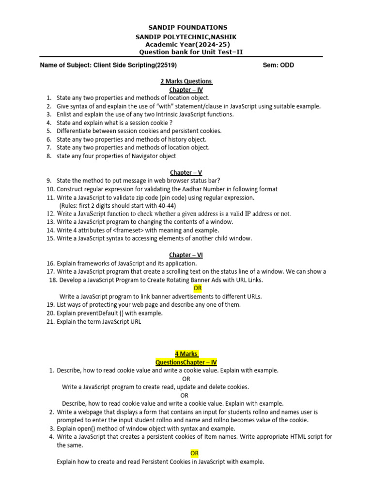 QB CSS-II 24-25 | PDF | Http Cookie | Java Script QB CSS-II 24-25 | PDF | Http Cookie | Java Script