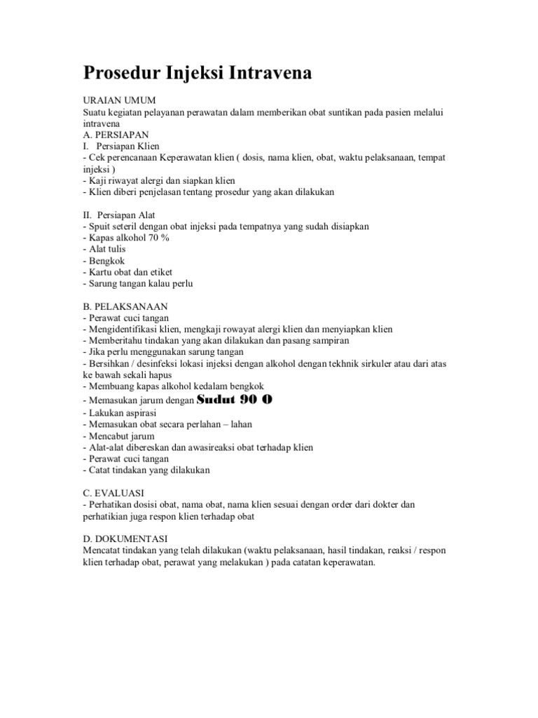 Prosedur Injeksi Intravena | PDF | Pengembangan Diri | Kesehatan Holistik