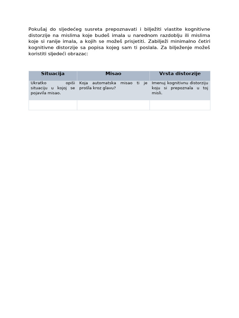 Identifikacija Kognitivnih Distorzija | PDF