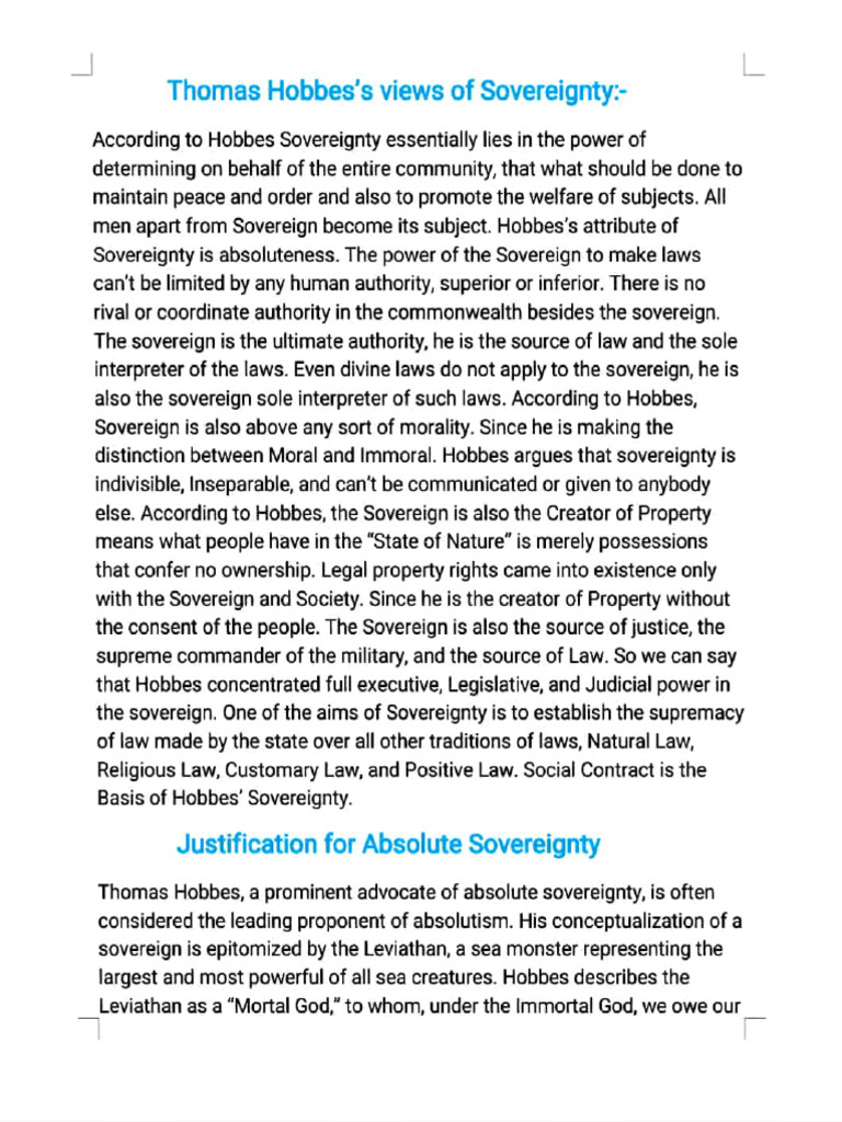 Thomas Hobbes View On Sovereignty | PDF | Sovereignty | Social Contract