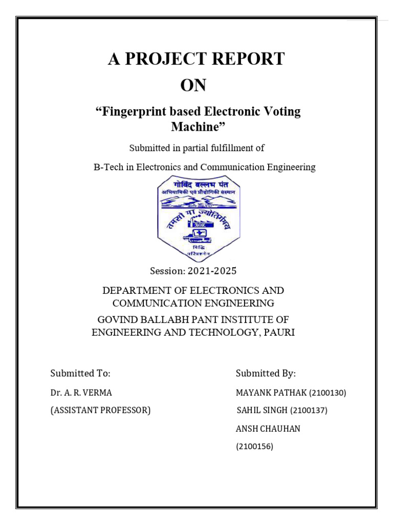 Fingerprint Based Electronic Voting Machine | PDF | Arduino | Voting