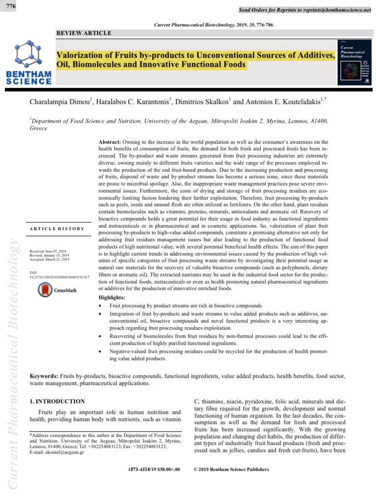 Valorization of Fruits by-products to Unconventional Sources of Additives, Oil, Biomolecules and ...
