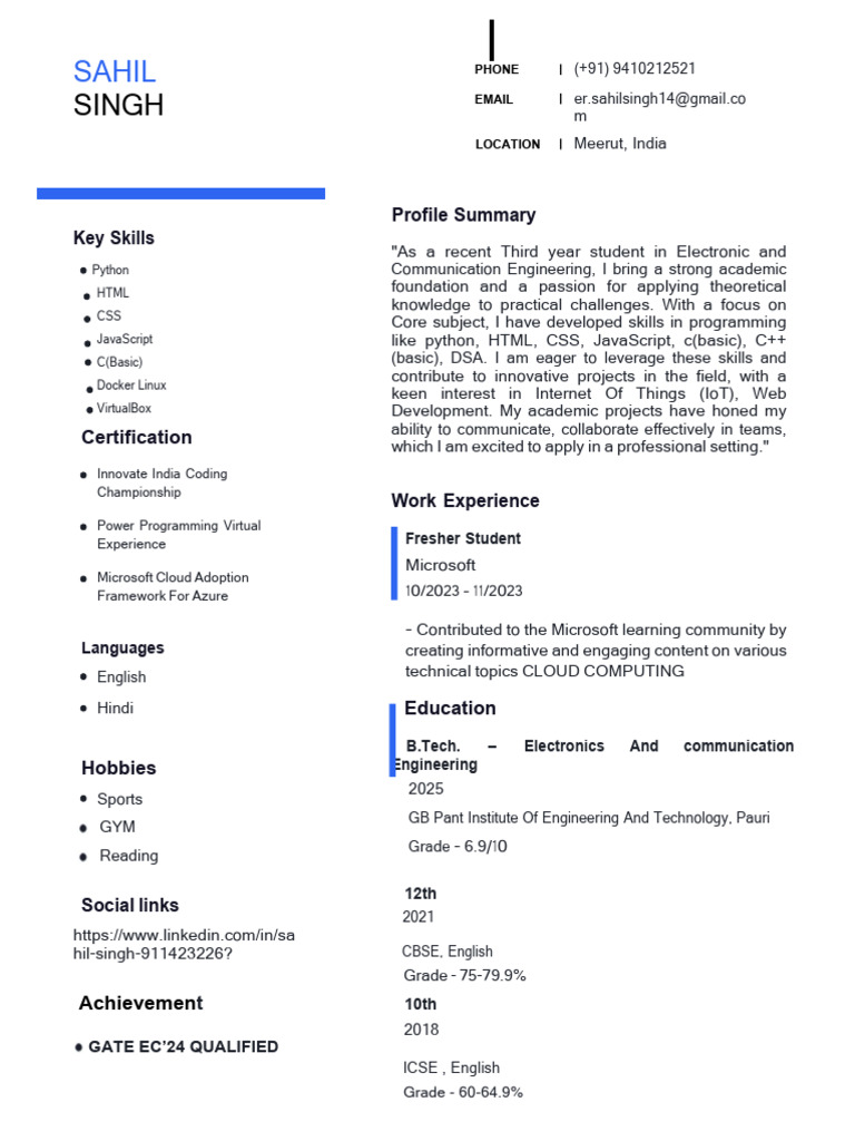 sahil singh resume | PDF | Microsoft | Information Technology