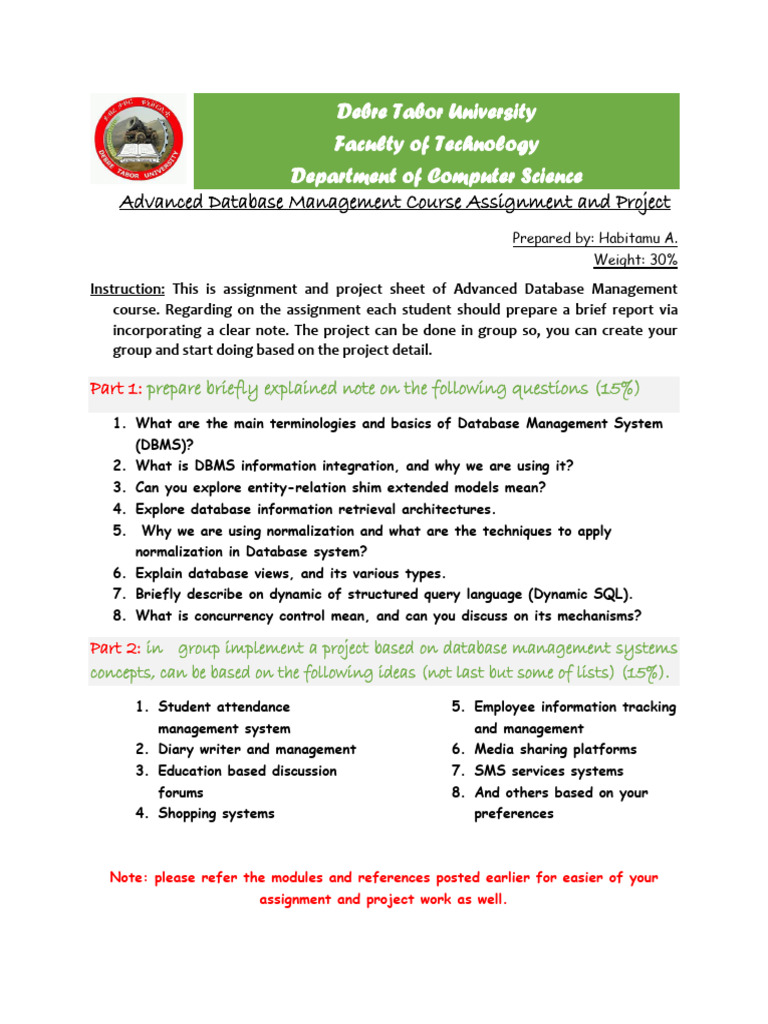 Assignment and Project of ADBMS Course 4R8JlK6 | PDF