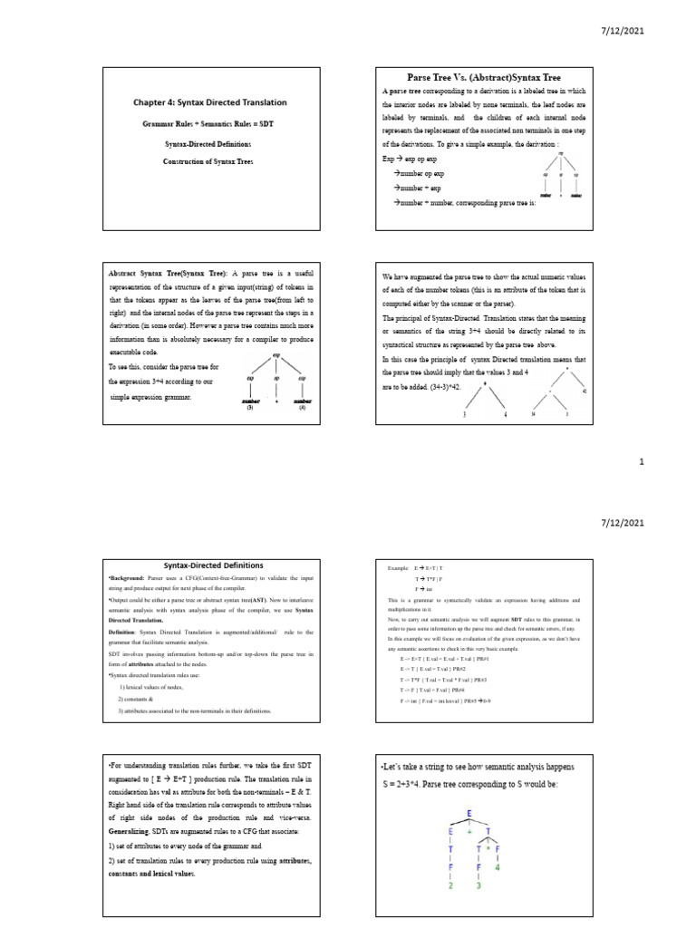 Chapter 4 Syntax Directed Translation | PDF | Parsing | Compiler Chapter 4 Syntax Directed Translation | PDF | Parsing | Compiler