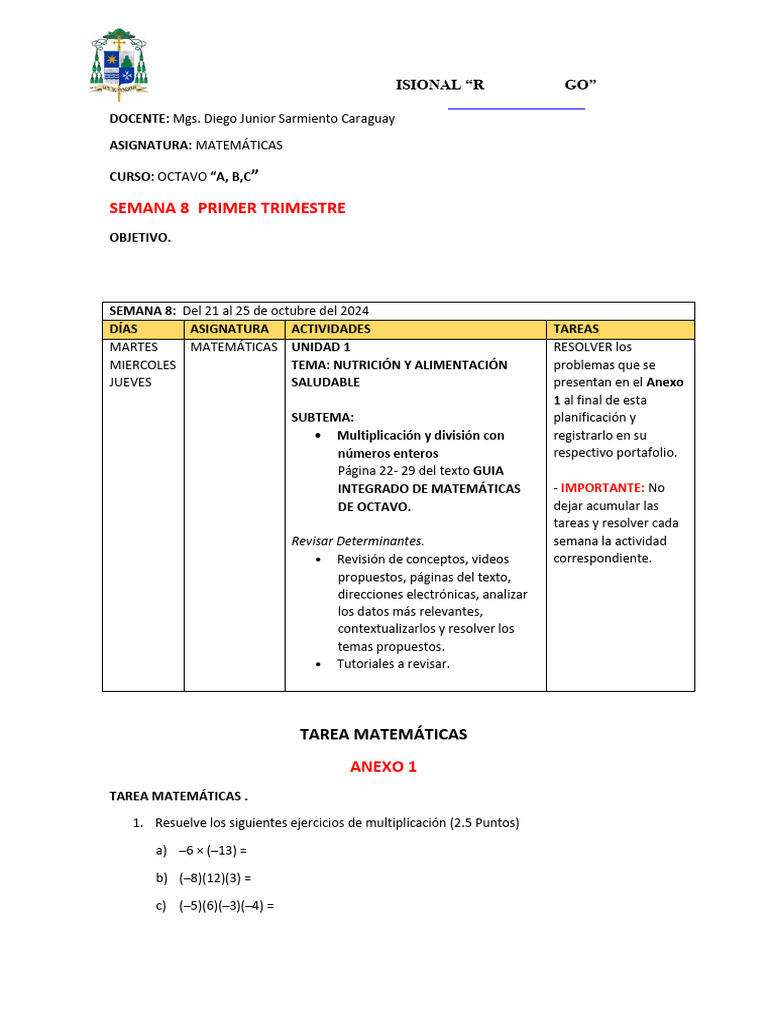 Semana 8 Matematicas 8a, 8b, 8c | PDF | Matemáticas