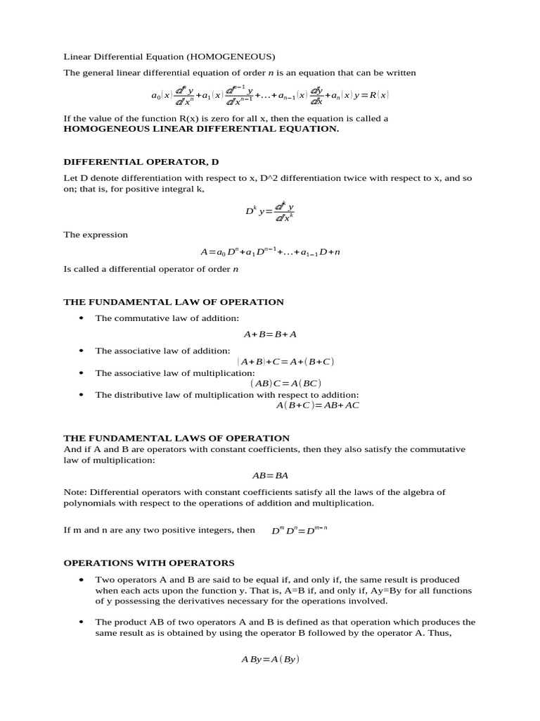 Linear Differential Equation | PDF | Equations | Differential Calculus