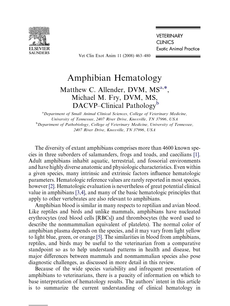 Amphibian Hematology Reference Guide | PDF | Granulocyte | Red Blood Cell