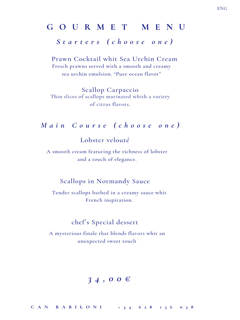 Menu Gourmet Eng | PDF
