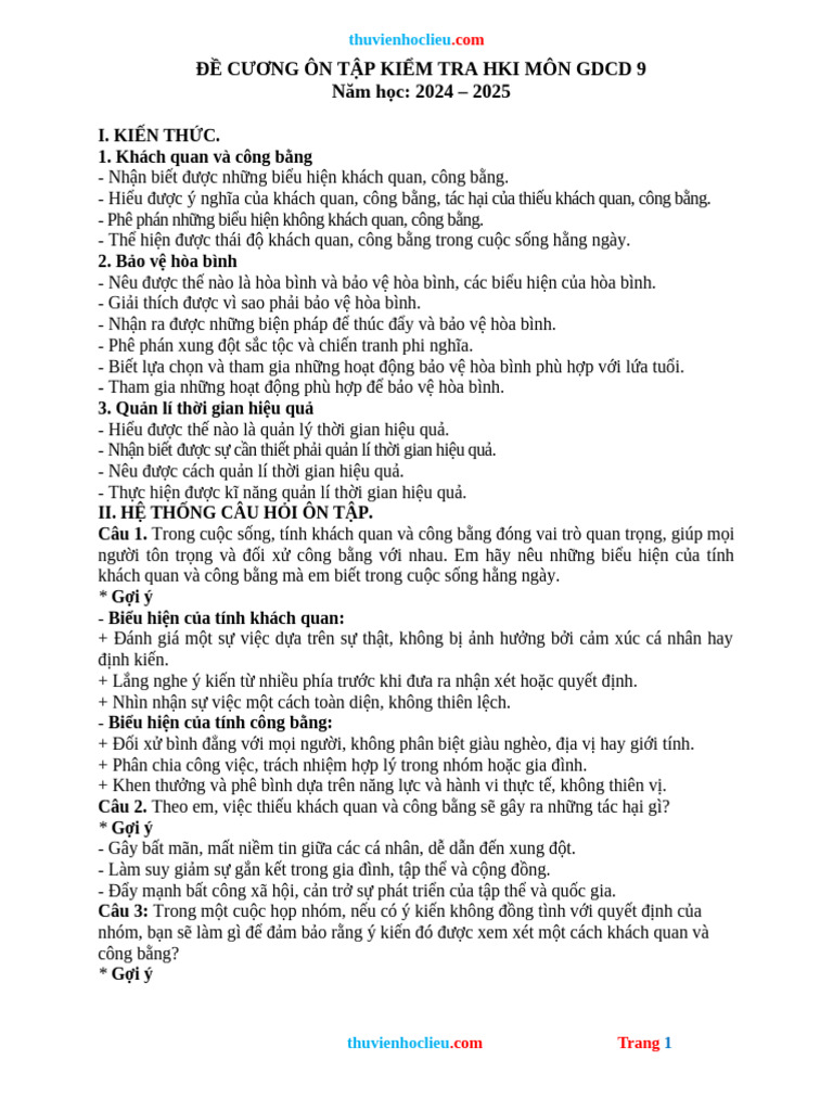 thuvienhoclieu.com-De-cuong-on-tap-HK1-GDCD-9-Canh-dieu-nam-24-25 | PDF