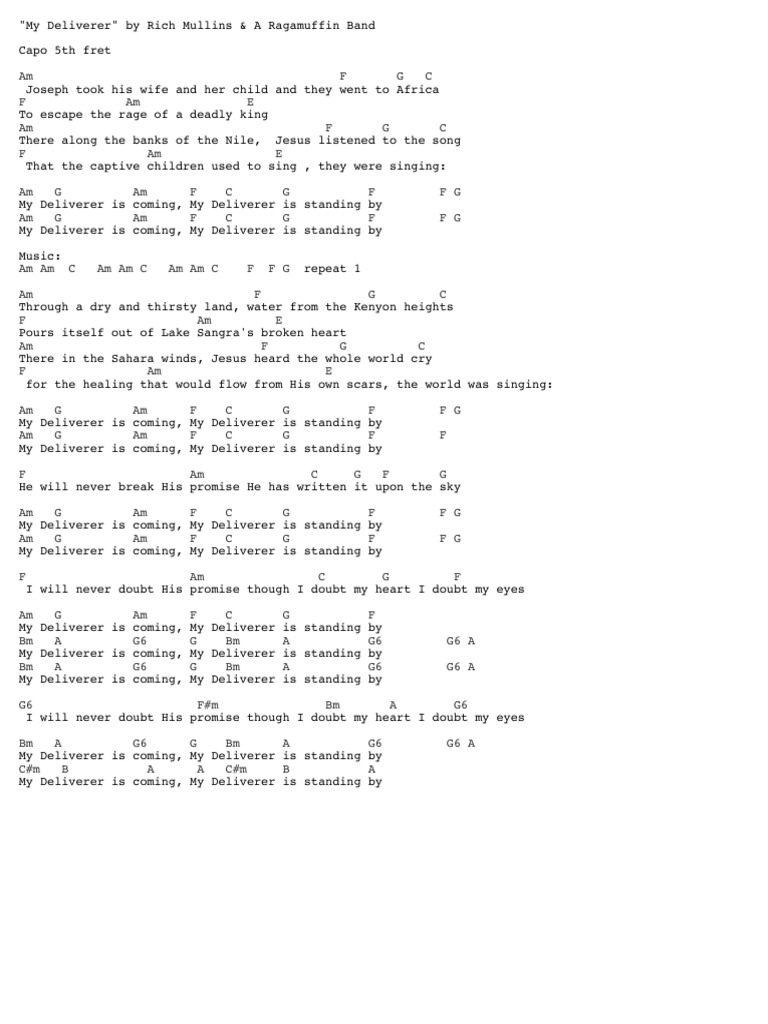 "My Deliverer Lyrics by Rich Mullins" | PDF