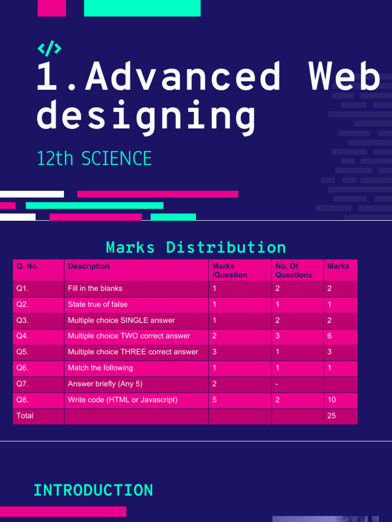 1. Advanced Web Designing (12th IT) | PDF | Html Element | Html
