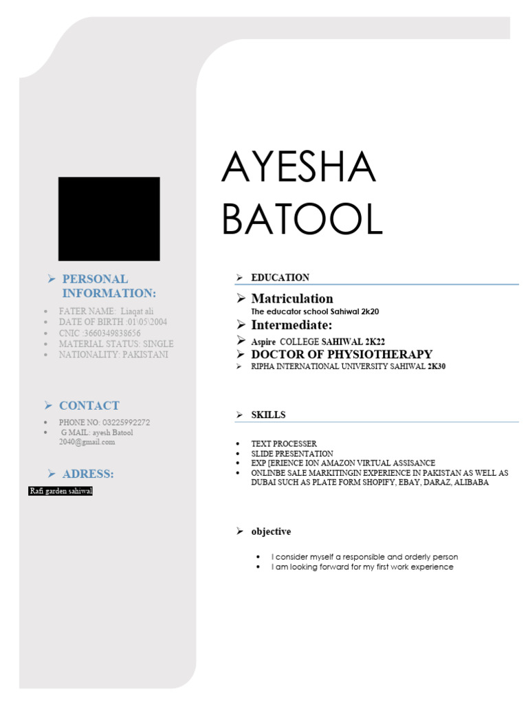 Ayesha Batool Resume Pdf