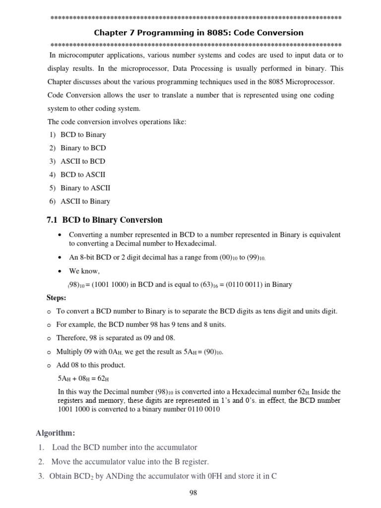 8085 Code Conversion Guide | PDF | Binary Coded Decimal | Assembly Language