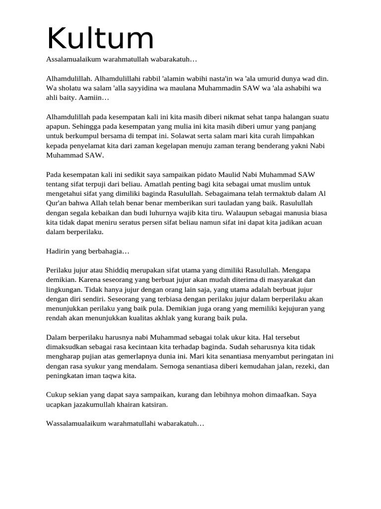 Kultum Anak SD Tentang Maulid Nabi Muhammad SAW | PDF