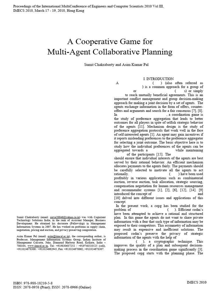 Sumit Chakraborty, Asim Kumar Pal - Algorithmic Game - A Cooperative Game For Multiagent ...
