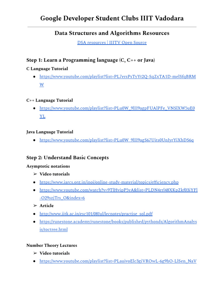 DSA Resources Doc _ GDSC-IIITV | PDF | Discrete Mathematics | Software Engineering