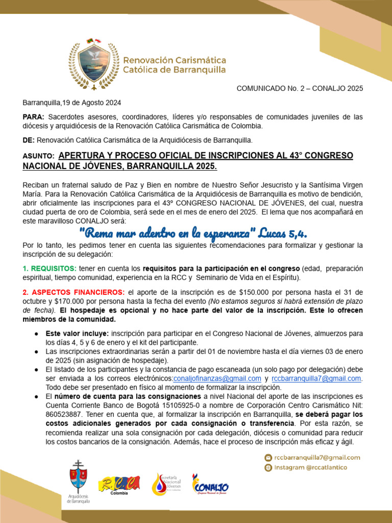 002 Comunicado Apertura y Proceso Oficial de Inscripciones Conaljo 2025 | PDF