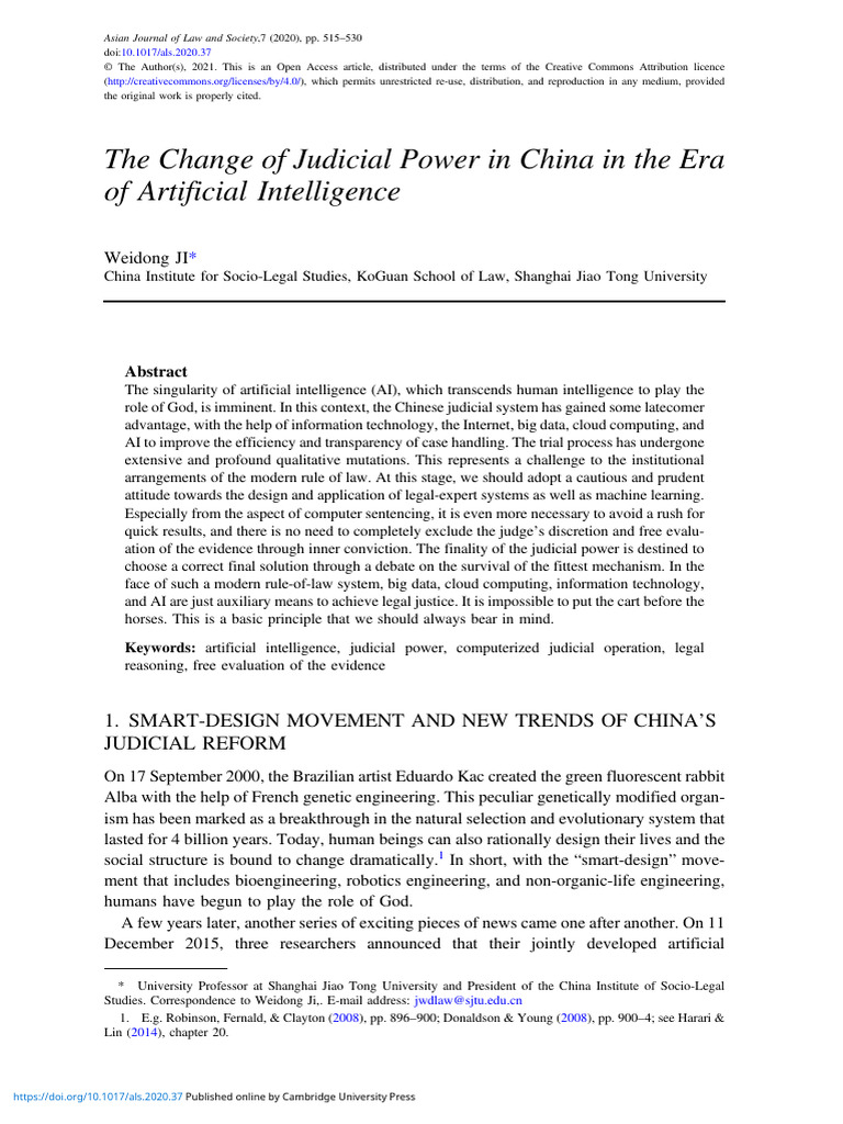 The Change of Judicial Power in China in The Era of Artificial ...